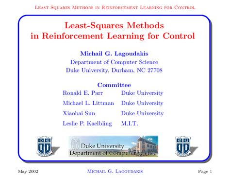 Pdf Least Squares Methods In Reinforcement Learning For Control