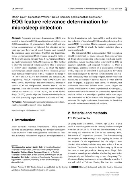 Pdf Eog Feature Relevance Determination For Microsleep Detection