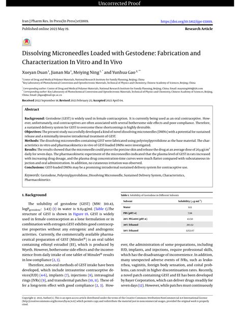 Pdf Dissolving Microneedles Loaded With Gestodene Fabrication And Characterization In Vitro