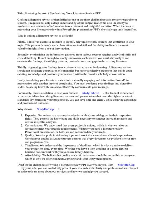 synthesizing the literature review ppt pdf