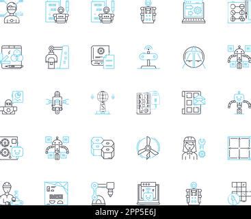 mechanical modeling linear icons set. Simulation, Analysis, Design, Optimization, Flexibility ...
