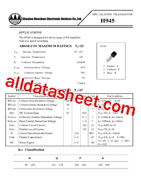 H945 Datasheet(PDF) - SHANTOU HUASHAN ELECTRONIC DEVICES CO.,LTD