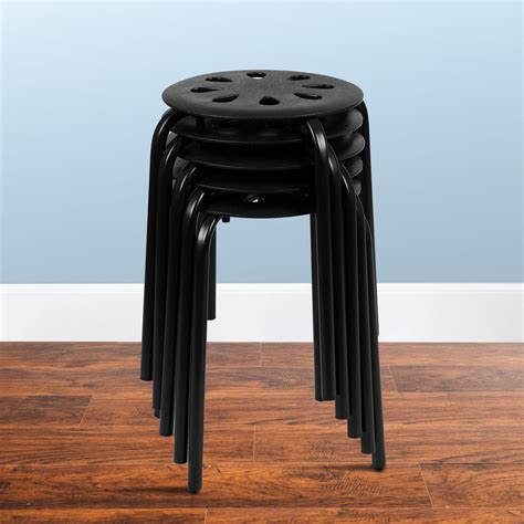 Flash Furniture Plastic Nesting Stack Stools 175height Black 5 Pack
