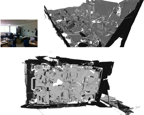 Top Left Rgb Image Of The Laboratory Top Right Kinectfusion 3d Download Scientific