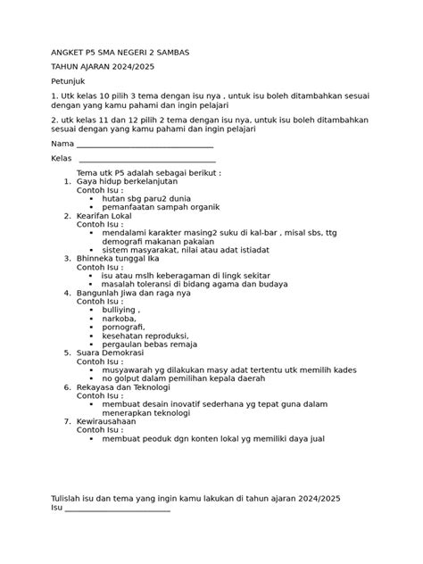 Angket P5 Sma Negeri 2 Sambas 2024 Pdf