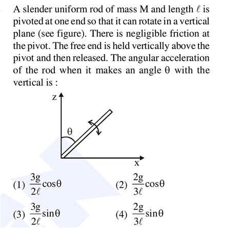 a slender uniform rod of mass m and length is pivoted one end so that