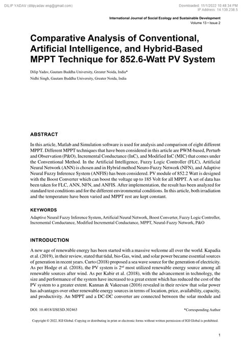 Pdf Comparative Analysis Of Conventional Artificial Intelligence And Hybrid Based Mppt
