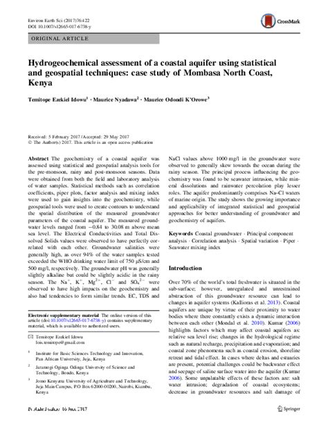 Pdf Hydrogeochemical Assessment Of A Coastal Aquifer Using Statistical And Geospatial