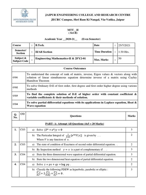 Mtt Ii Engineering Mathematics Set B Pdf Partial Differential Equation Equations