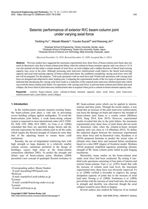 PDF Seismic Performance Of Exterior R C Beam Column Joint Under Varying Axial Force