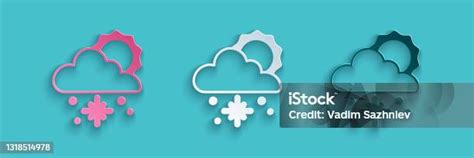 종이는 파란색 배경에 고립 된 눈과 태양 아이콘으로 구름을 잘라 눈송이구름 단일 날씨 아이콘 눈 표지판 종이 아트 스타일 벡터 0명에 대한 스톡 벡터 아트 및 기타 이미지