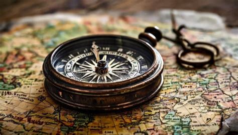Vintage Compass On An Old Map Symbolizing Exploration Stock Image