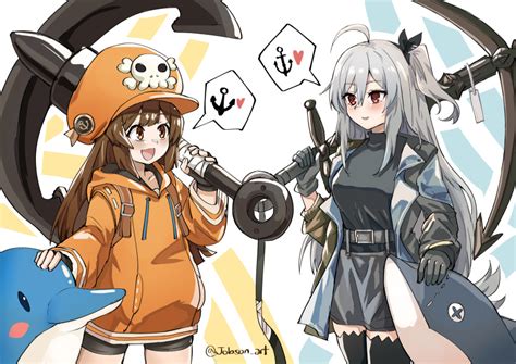 Safebooru 2girls Ahoge Anchor Anchor Symbol Arknights Belt Bike