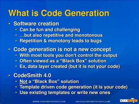 ppt codesmith and tiers using code generation to boost productivity