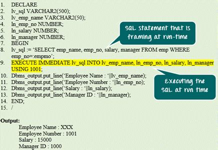 Oracle PL SQL dinamikus SQL oktatóanyag Azonnali és DBMS SQL végrehajtása