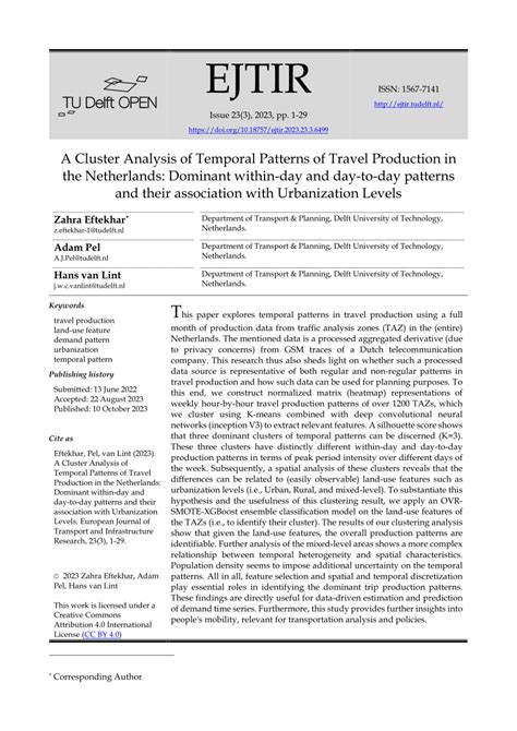 Pdf A Cluster Analysis Of Temporal Patterns Of Travel Production In The Netherlands Dominant