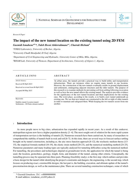 PDF The Impact Of The New Tunnel Location On The Existing Tunnel Using 2D FEM