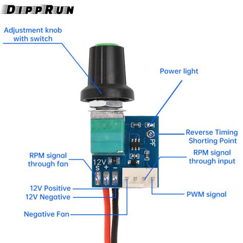 dipprun dc5 12v manual four wire pwm fan speed controller with switch