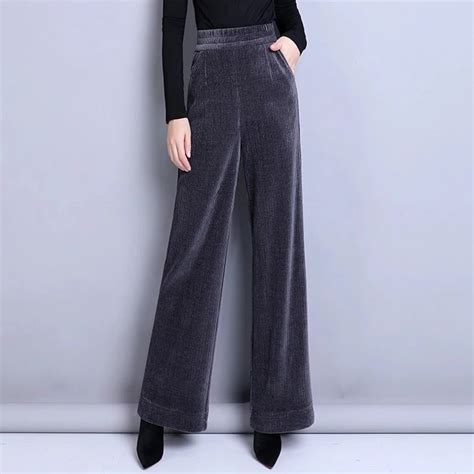 Lucyever 겨울 플러스 벨벳 따뜻한 바지 여성용 빈티지 루즈 하이 웨이스트 코듀로이 바지 솔리드 스트리트웨어 와이드 레그 팬츠 Aliexpress