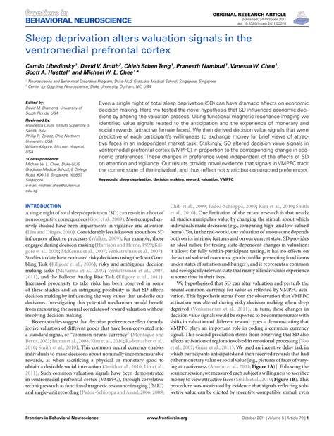 [pdf] Sleep Deprivation Alters Valuation Signals In The Ventromedial Prefrontal Cortex