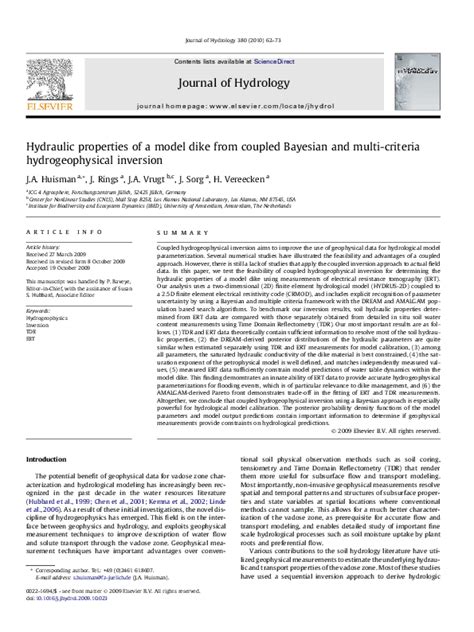 Pdf Hydraulic Properties Of A Model Dike From Coupled Bayesian And Multi Criteria