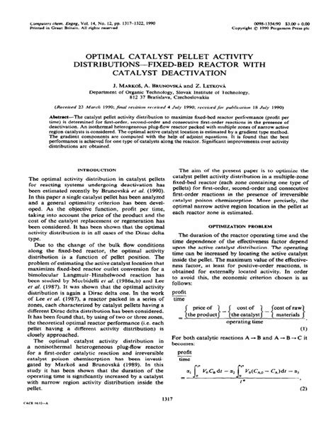 Optimal Catalyst Pellet Activity Distributions Fixed Bed Reactor With Catalyst Deactivation