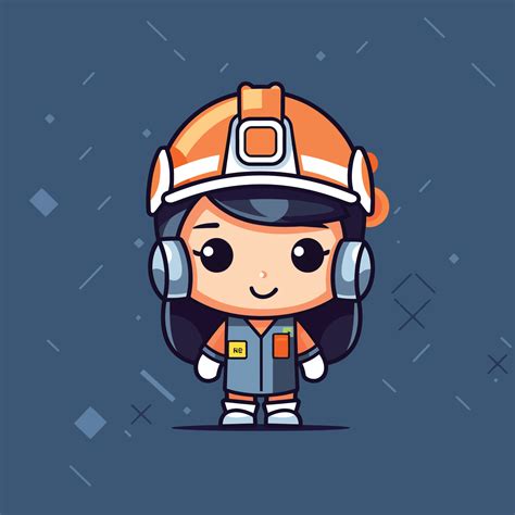 Linda Kawaii Ingeniero Labor Chibi Mascota Vector Dibujos Animados