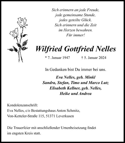 Traueranzeigen Von Wilfried Gottfried Nelles Wirtrauern