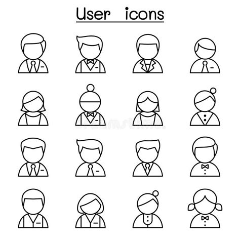 User Avatar Man Woman Icon Set In Thin Line Style Stock Illustration Illustration Of