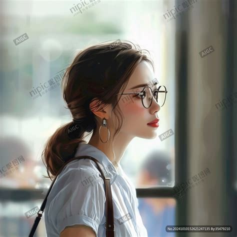 Ai创作图眼镜女孩插画 写实人物插画 板绘人像 戴眼镜女孩插画 女生插画绘画 板绘少女插画 韩系插画 厚涂少女 厚涂头像 韩系人物头像 手绘眼镜女孩 气质美女插画 数字美女插画 妹子插画 写真