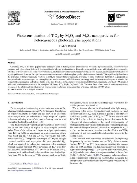 Pdf Photosensitization Of Tio2 By Mxoy And Mxsy Nanoparticles For Heterogeneous Photocatalysis