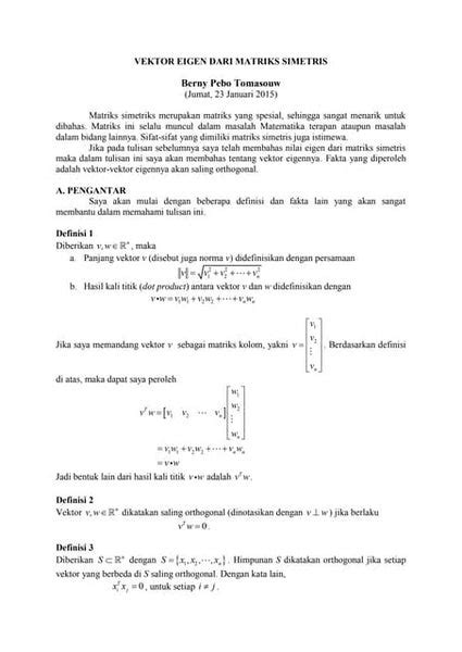 Vektor Eigen Dari Matriks Simetris