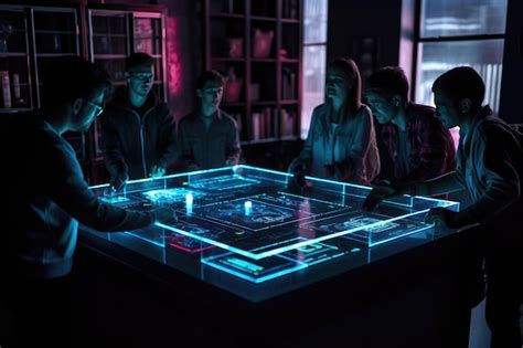 Premium Ai Image A Group Of People Are Looking At An Interactive Table Generative Ai