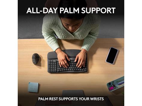 Logitech Wave Keys Wireless Ergonomic Keyboard With Cushioned Palm Rest Comfortable Natural