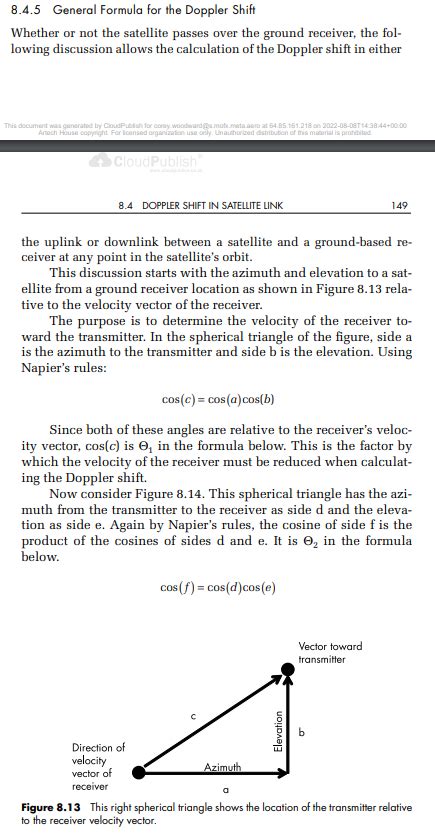 Aerospace Engineering Calculating The Doppler Shift Between A Satellite Receiver And Ground