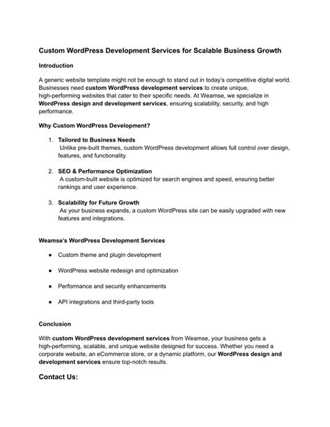 Ppt Custom Wordpress Development Services Powerpoint Presentation