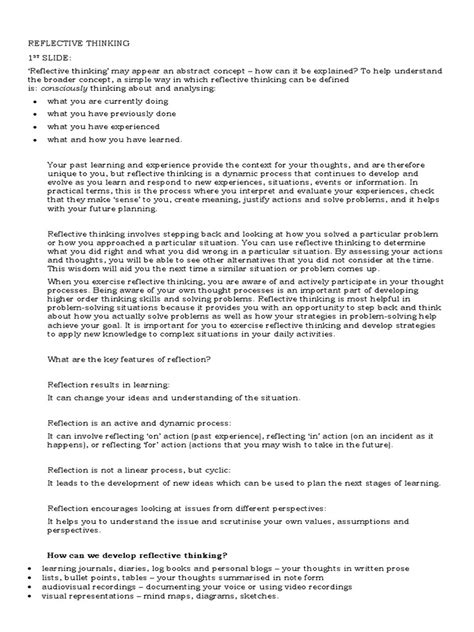 Reflective Thinking Techniques Pdf Thought Experience