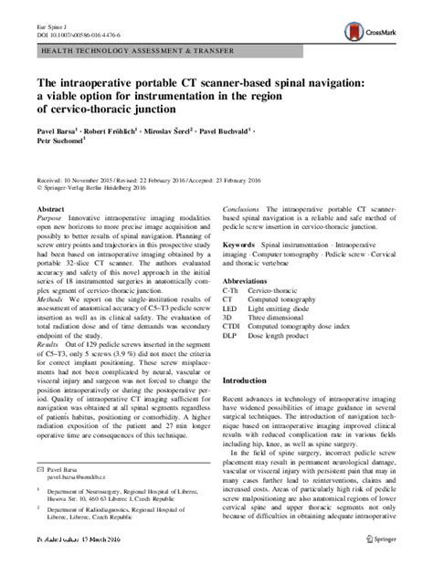Pdf The Intraoperative Portable Ct Scanner Based Spinal Navigation A Viable Option For