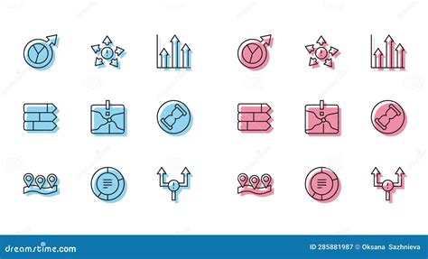 Set Line Location Pie Chart Infographic Financial Growth Arrow Intersection Point Old