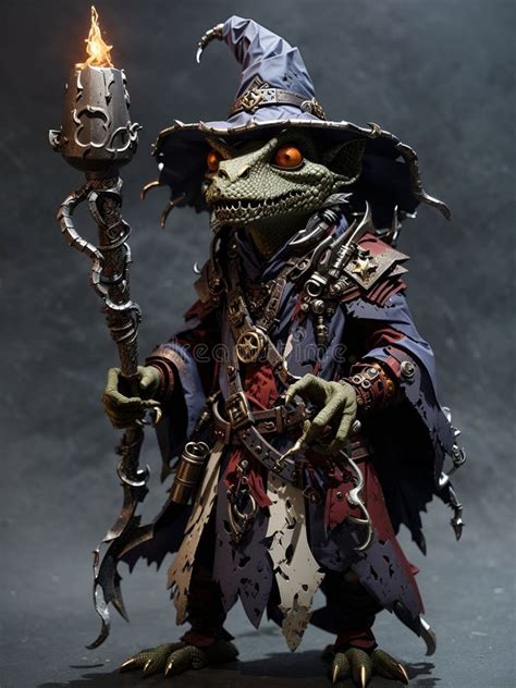Ai Generated Illustration Of A Small Lizard In A Wizard Outfit Stock Illustration Illustration