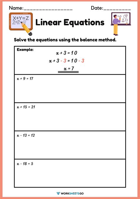Solve Linear Equations Worksheet Worksheets For Kindergarten