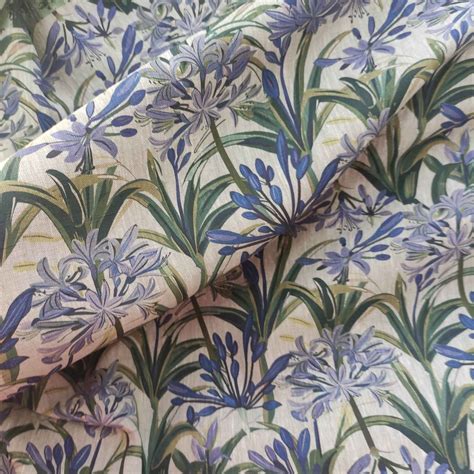 Floral Linen Fabric With Flower Print On Oatmeal Linen Ll324p 100 L