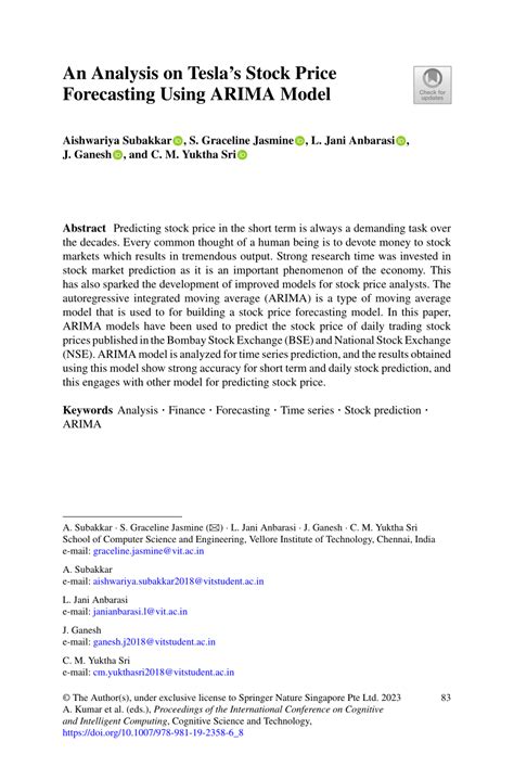 Pdf An Analysis On Teslas Stock Price Forecasting Using Arima Model