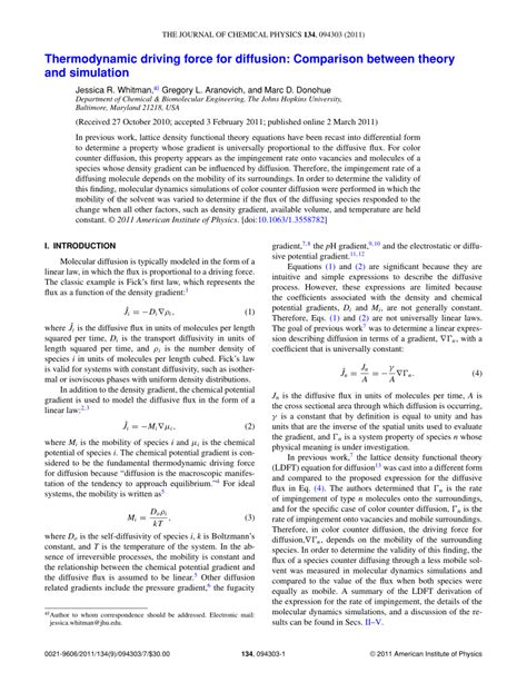 Pdf Thermodynamic Driving Force For Diffusion Comparison Between Theory And Simulation