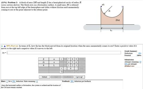 Solved 11 Problem 2 A Block Of Mass 2m And Length L Has A Hemispherical Cavity Of Radius R