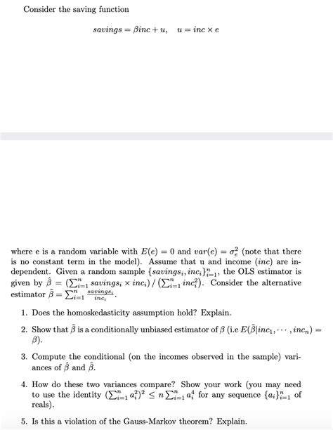 solved consider the saving function savings βinc u u inc×e