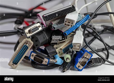 Many Different Computer Cables In A Close Up Stock Photo Alamy