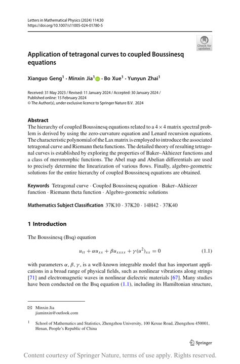 Application Of Tetragonal Curves To Coupled Boussinesq Equations Request Pdf