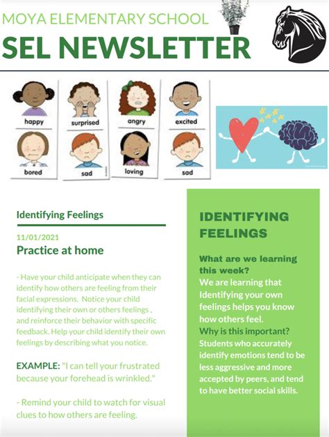 Sel Newsletter Identifying Feelings Moya Elementary