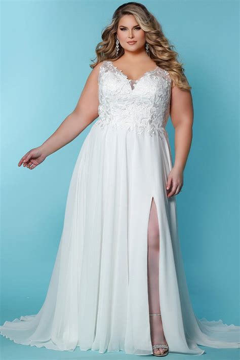 Ivory Sydneys Closet Sc5295 Long Sleeveless Chiffon Wedding Dress For